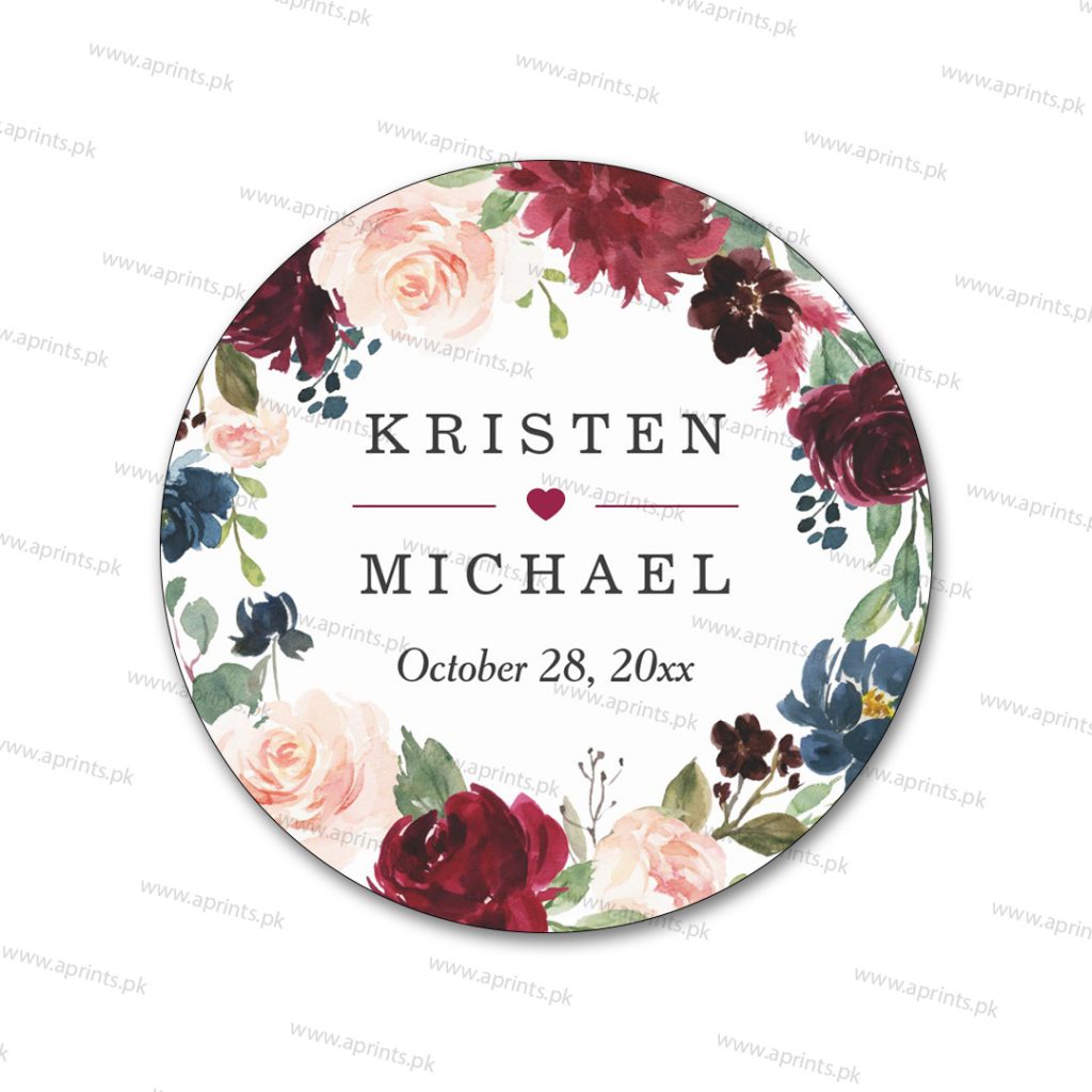 Maroon Floral Wedding Sticker - Customized Printing Services - Aprints.pk