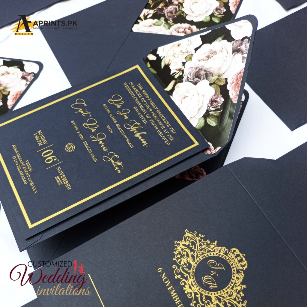 Dark Blue Classic Gold Wedding Card | Shadi Card - Aprints.pk