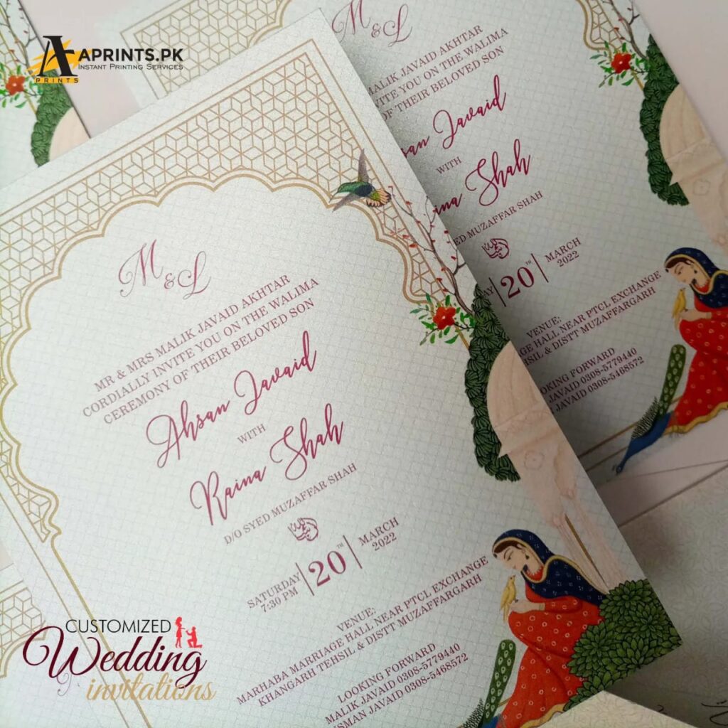 Pearl Peacock Mughal Classic Wedding Card - Aprints.pk